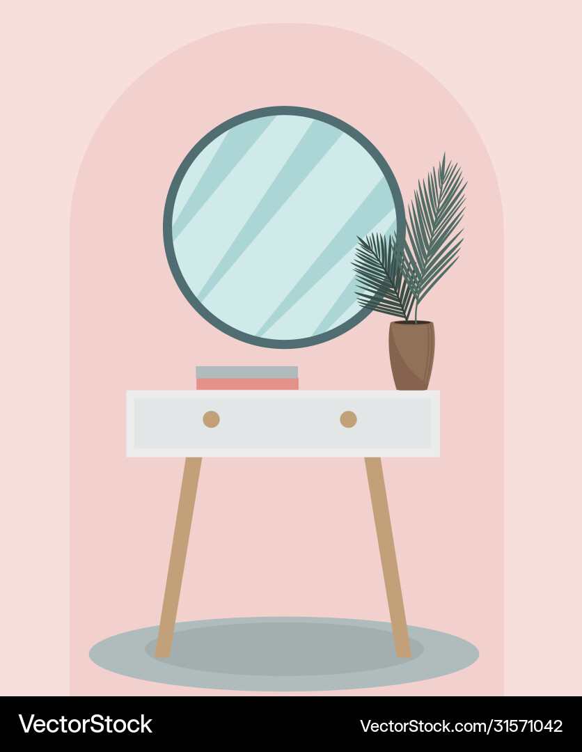 Round mirror on a vintage pedestal table Vector Image