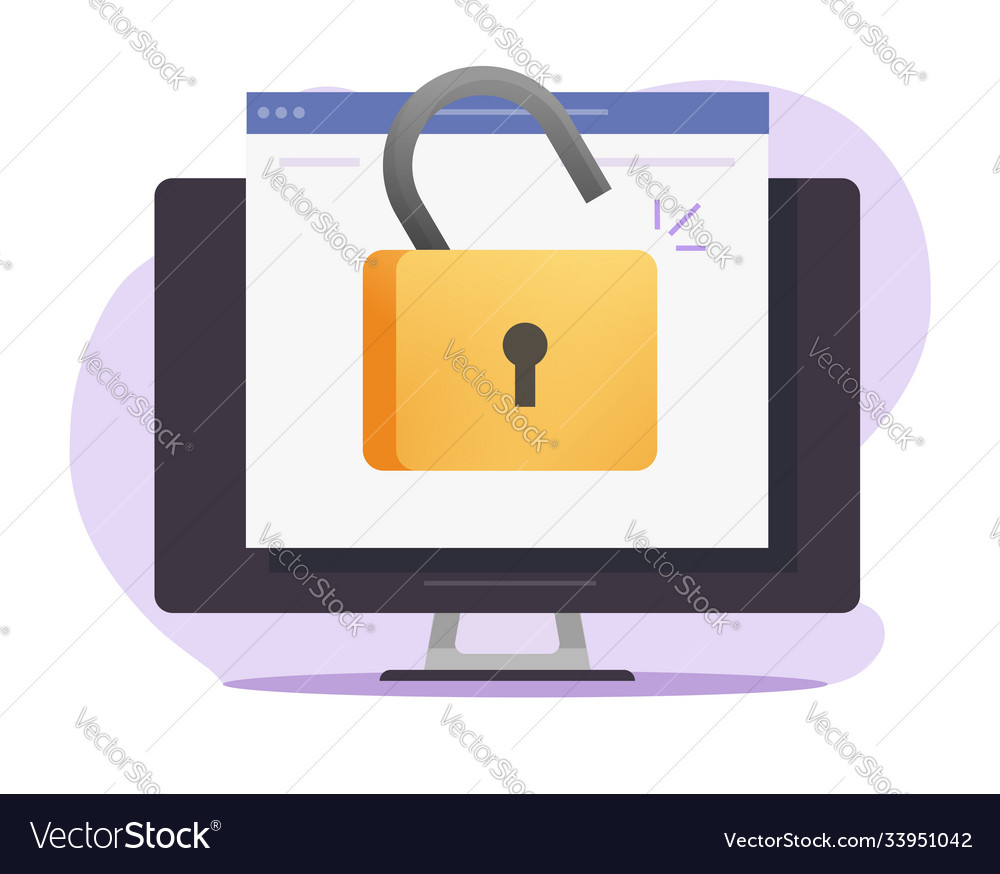 Unlocked web access online computer with open Vector Image