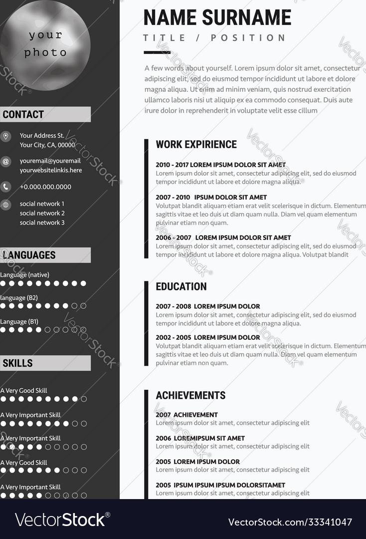 Bold cv resume - minimalist modern sleek design Vector Image Bold cv resume - minimalist modern sleek design Vector Image