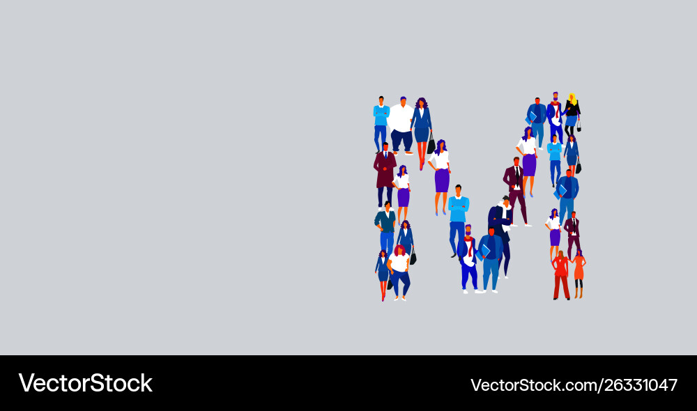Business people crowd forming shape letter m Vector Image