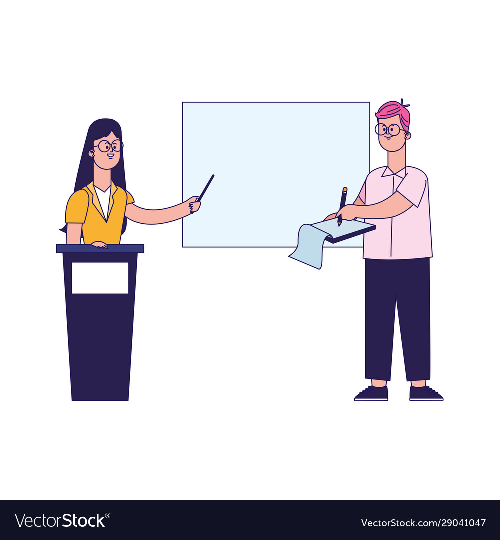 Cartoon man and woman on tribune colorful design Vector Image