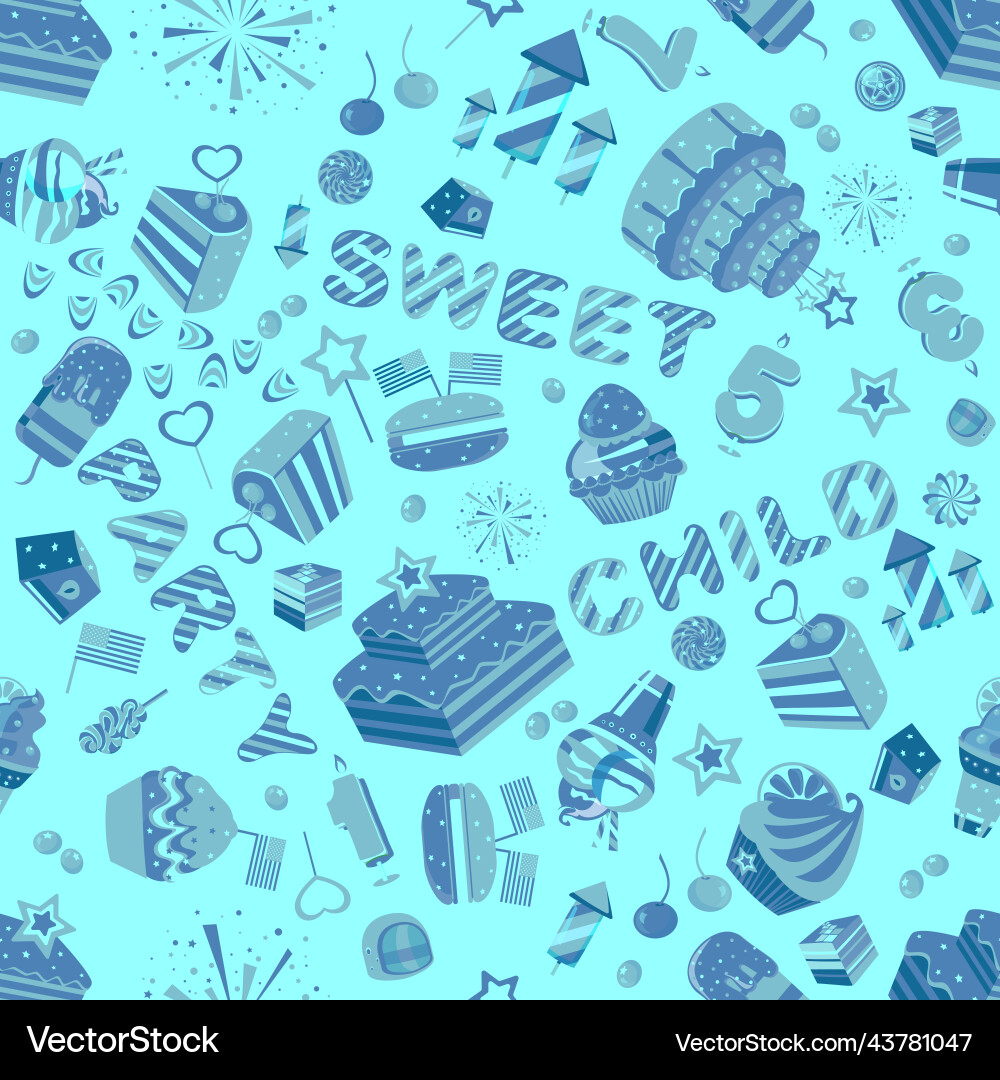 Sweets party blue colour seamless wallpaper Vector Image