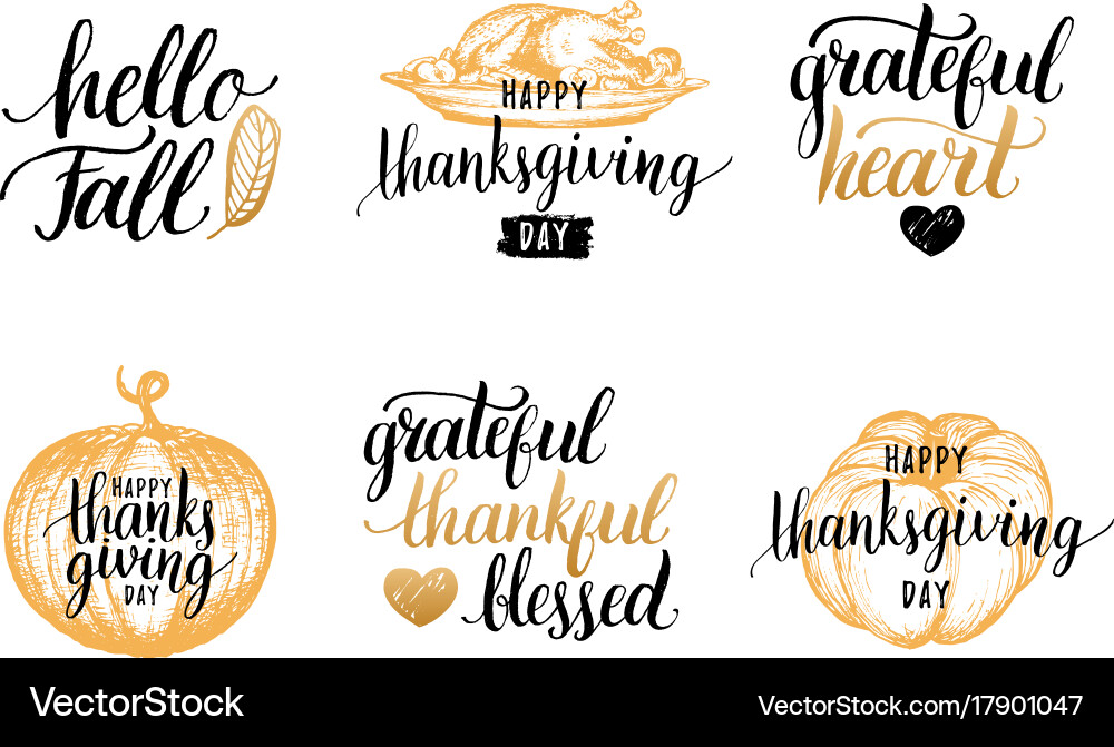 Thanksgiving lettering with sketches Royalty Free Vector
