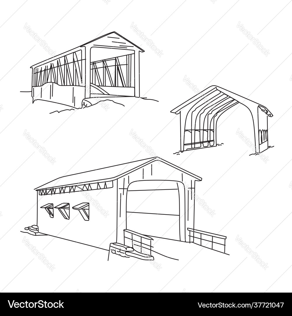 Wooden bridge line line drawing bridge Royalty Free Vector