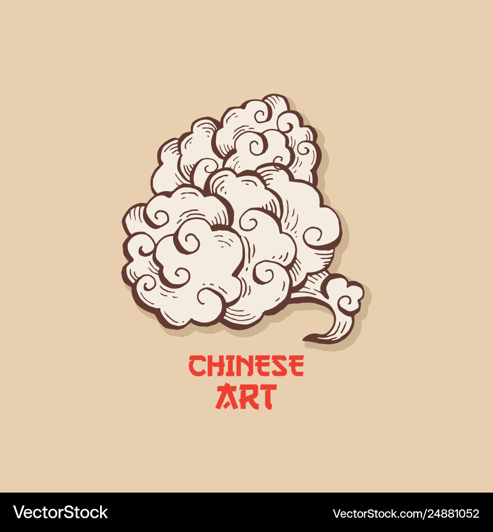 Chinese gold clouds and wind blows isolated Vector Image