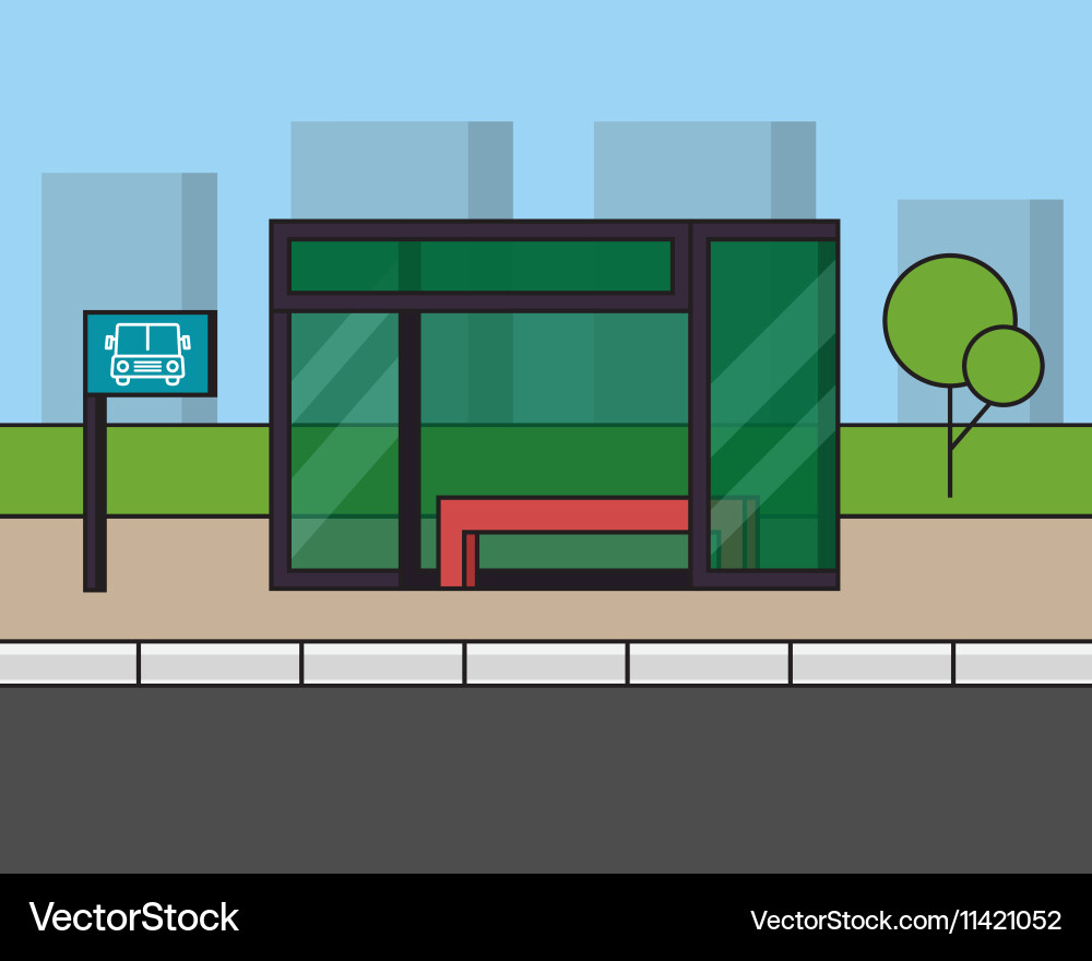City bus stop Outline line Royalty Free Vector Image