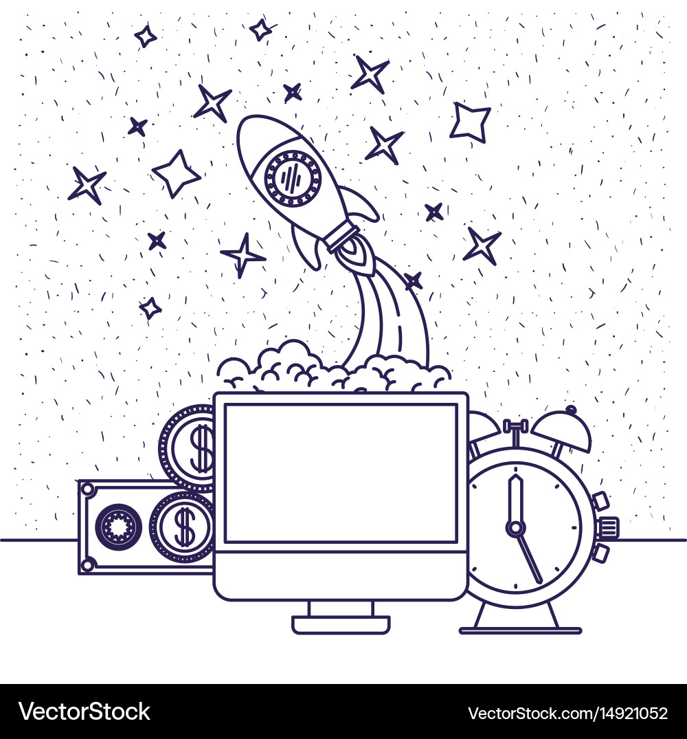 White background with blue silhouette of computer Vector Image