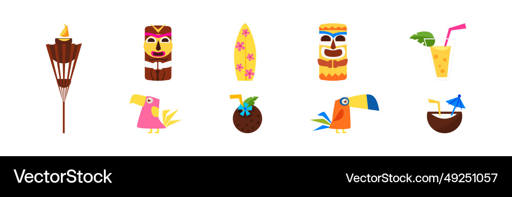 Bright hawaiian tropical objects and symbols Vector Image