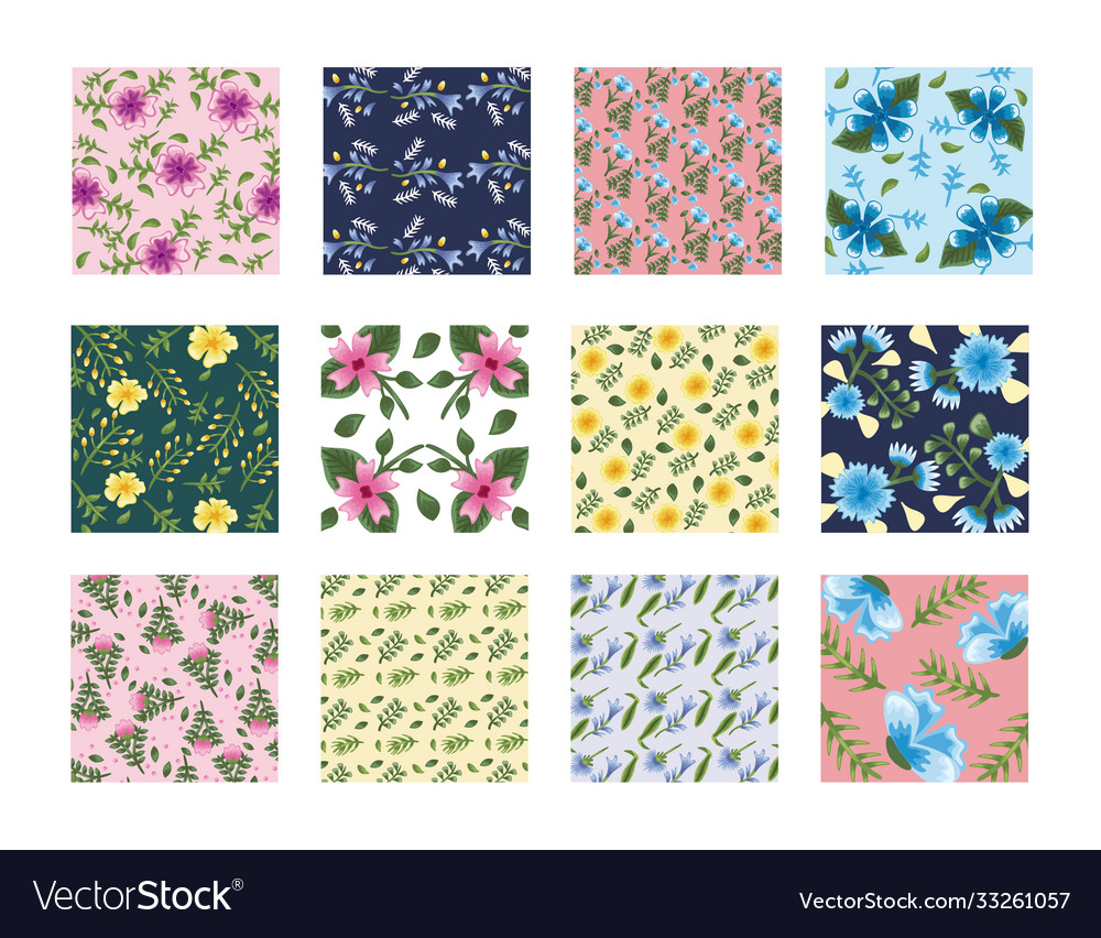 Bundle twelve flowers patterns backgrounds Vector Image