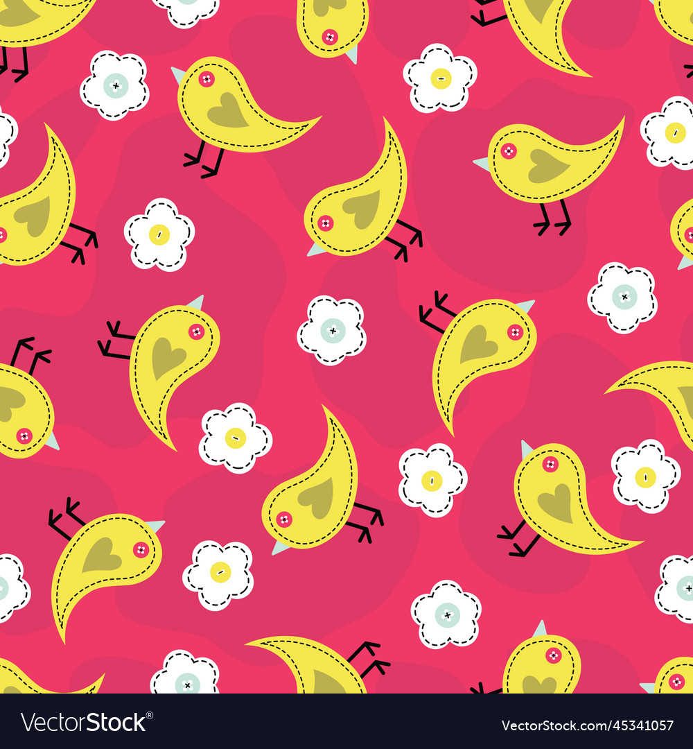 Cute patchwork birds seamless pattern Royalty Free Vector