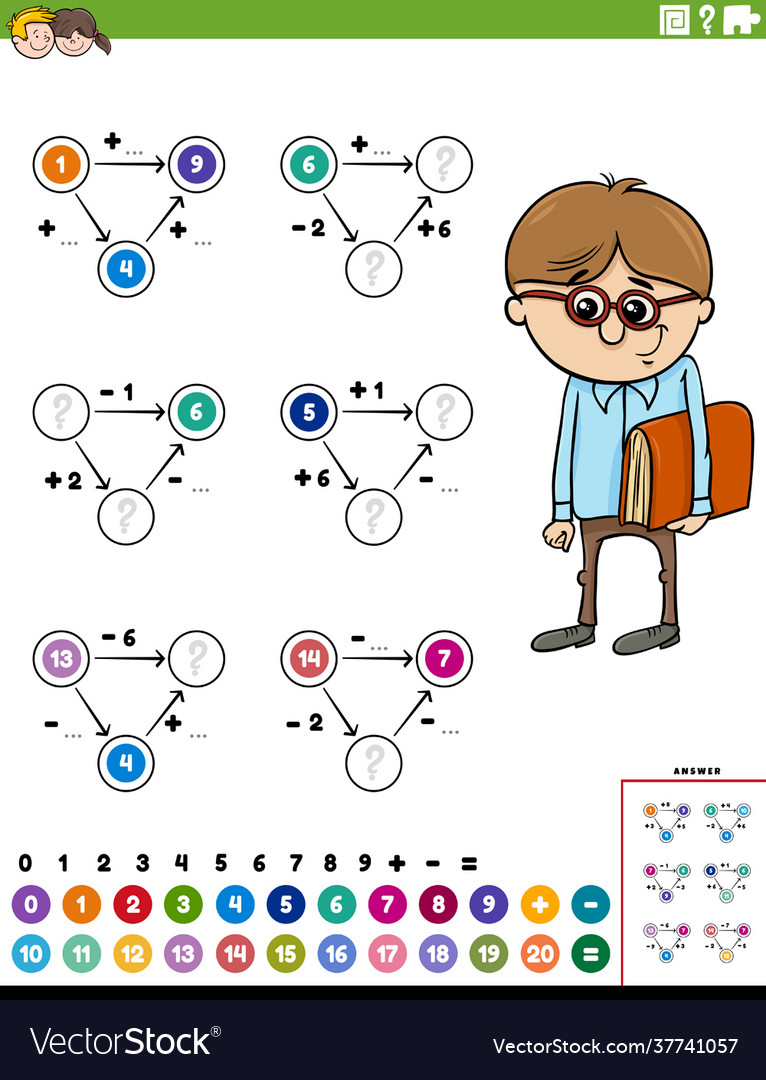 Math calculation educational worksheet page Vector Image