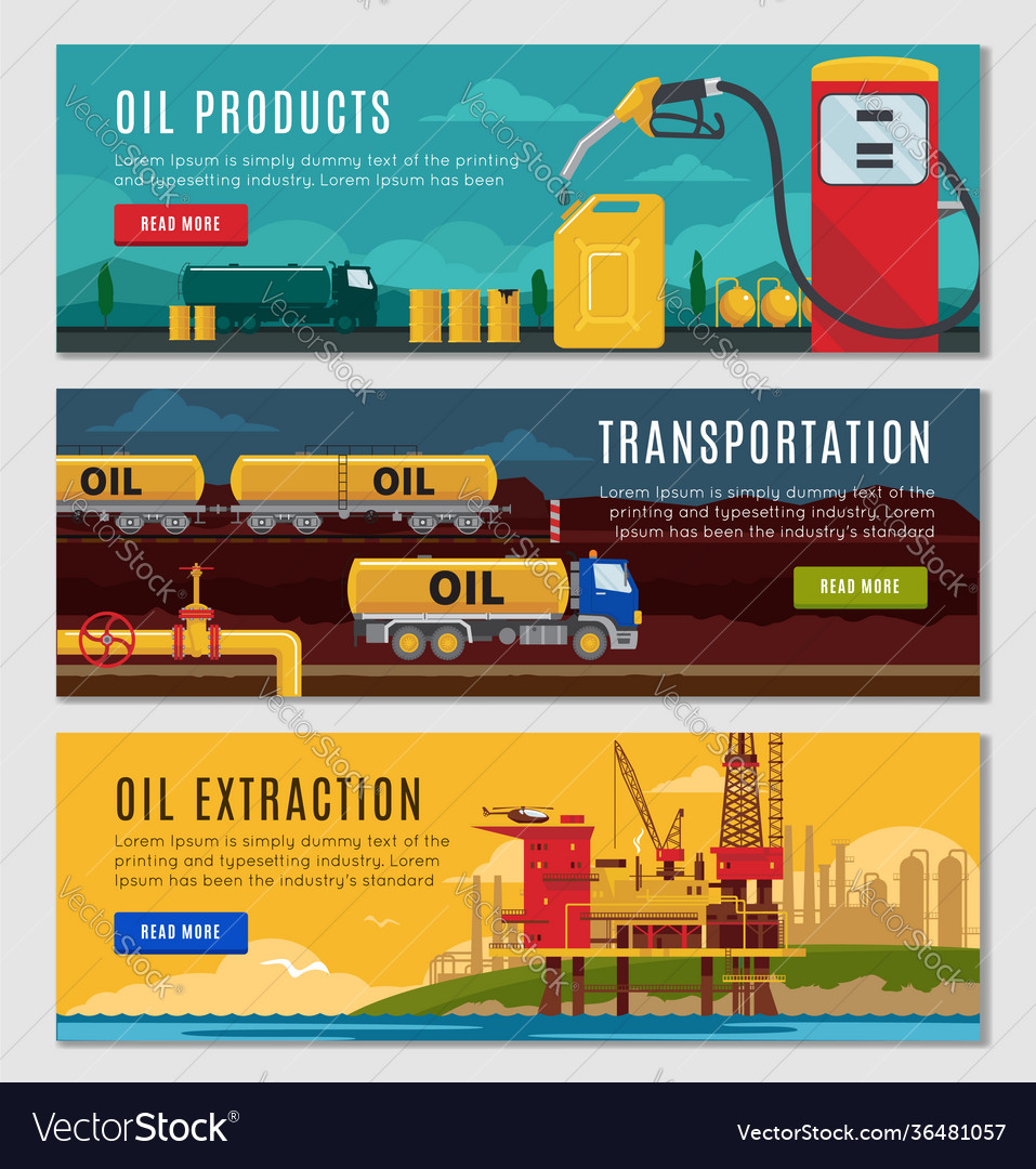 Petroleum industry horizontal banners set Vector Image Petroleum industry horizontal banners set Vector Image