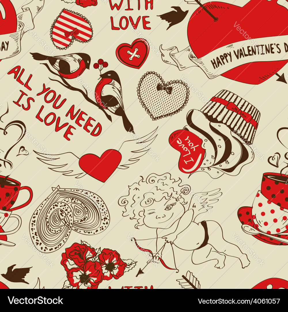 Retro seamless pattern with funny cartoon love Vector Image