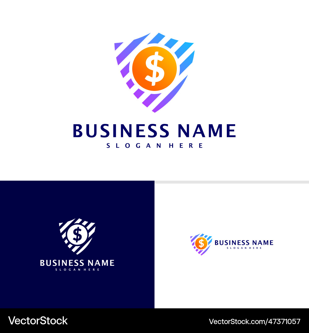 Shield money logo design concept coin Royalty Free Vector