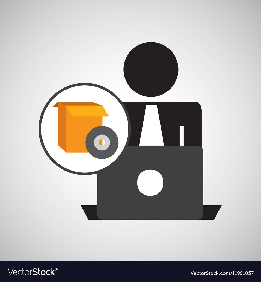 Silhouette programmer working laptop gear setting Vector Image