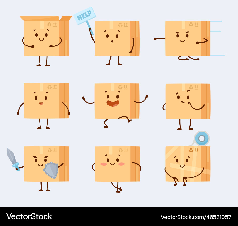 Smiling cardboard box cartoon character Royalty Free Vector