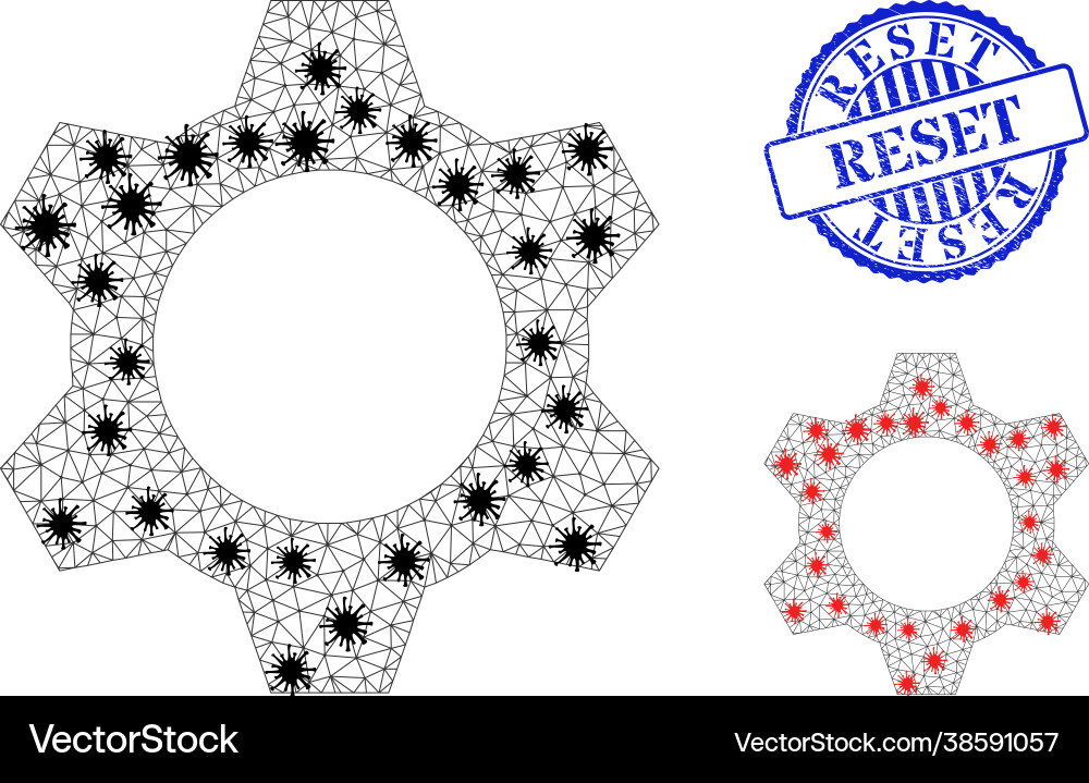 Wire frame mesh cog pictograms with infection Vector Image