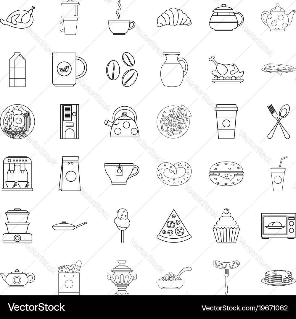 Eatables icons set outline style Royalty Free Vector Image