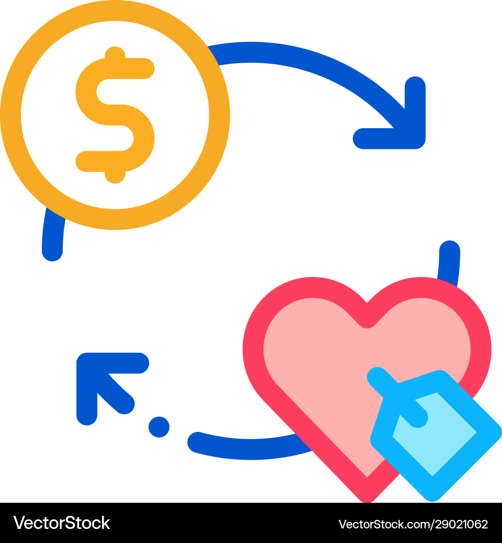 Heart dollar coin icon outline Royalty Free Vector Image