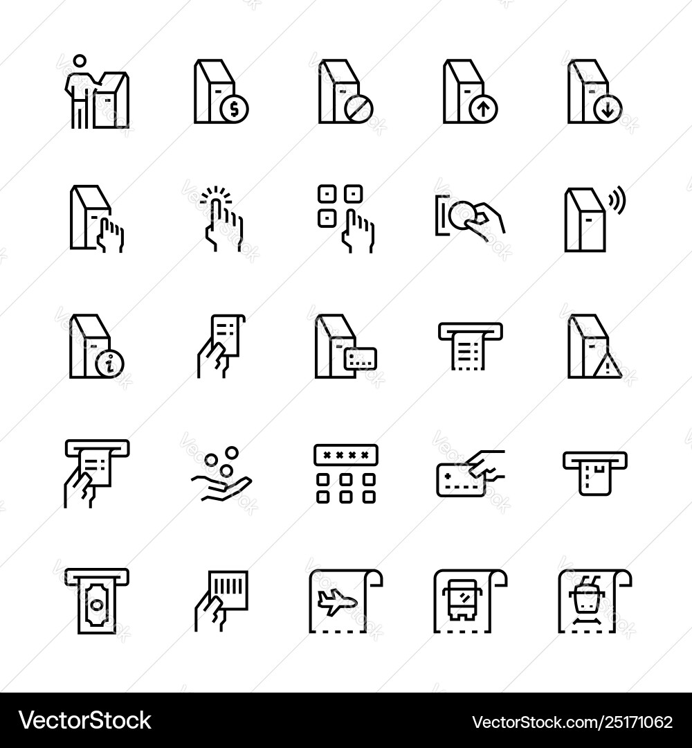 Self-service terminals icon set in line style Vector Image