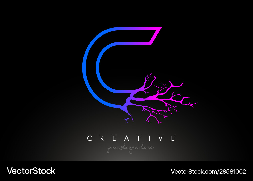 Tree letter c design logo with purple blue tree Vector Image