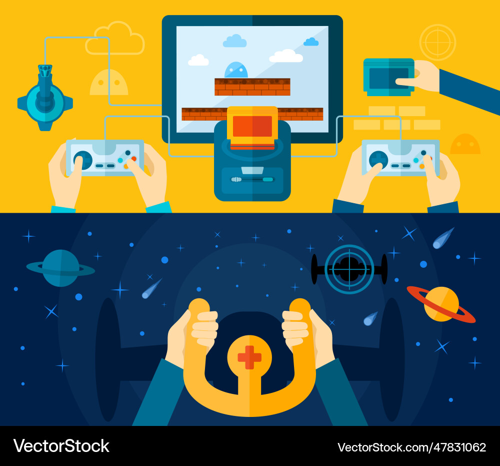 Video game banner set game banner set Royalty Free Vector