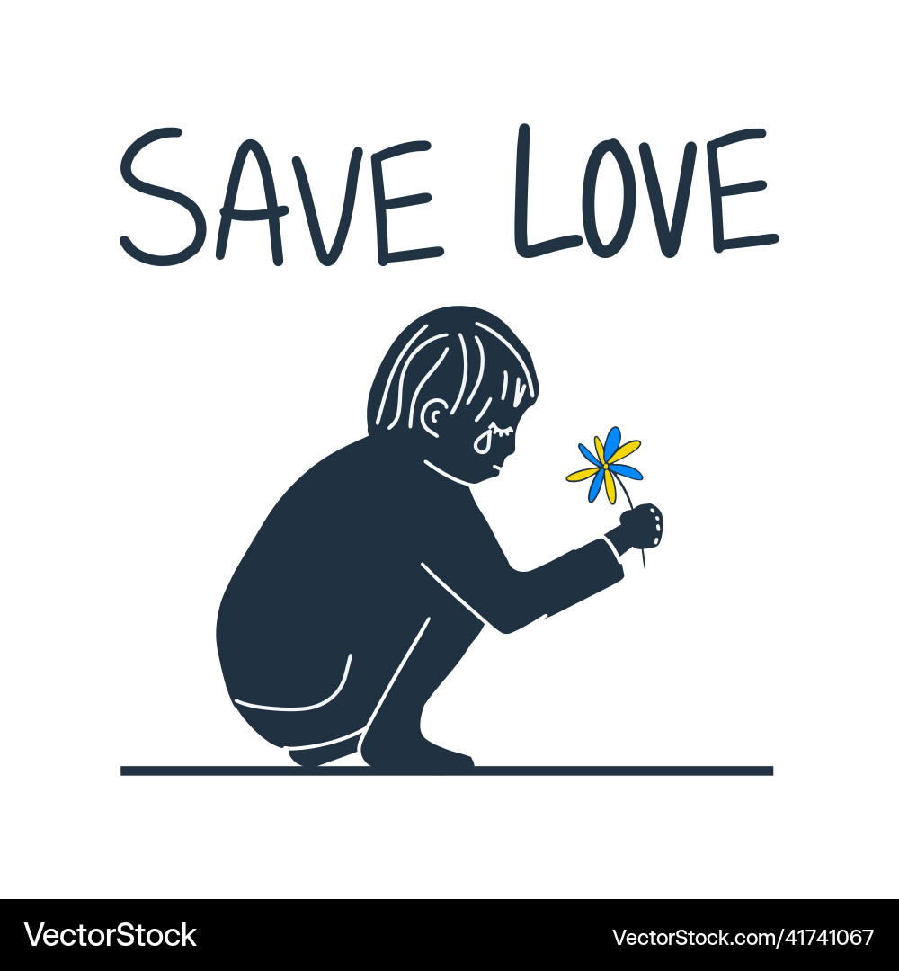 A poster with crying child holding flower Vector Image