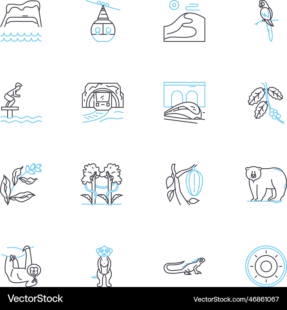 Adventure travel linear icons set thrill Vector Image