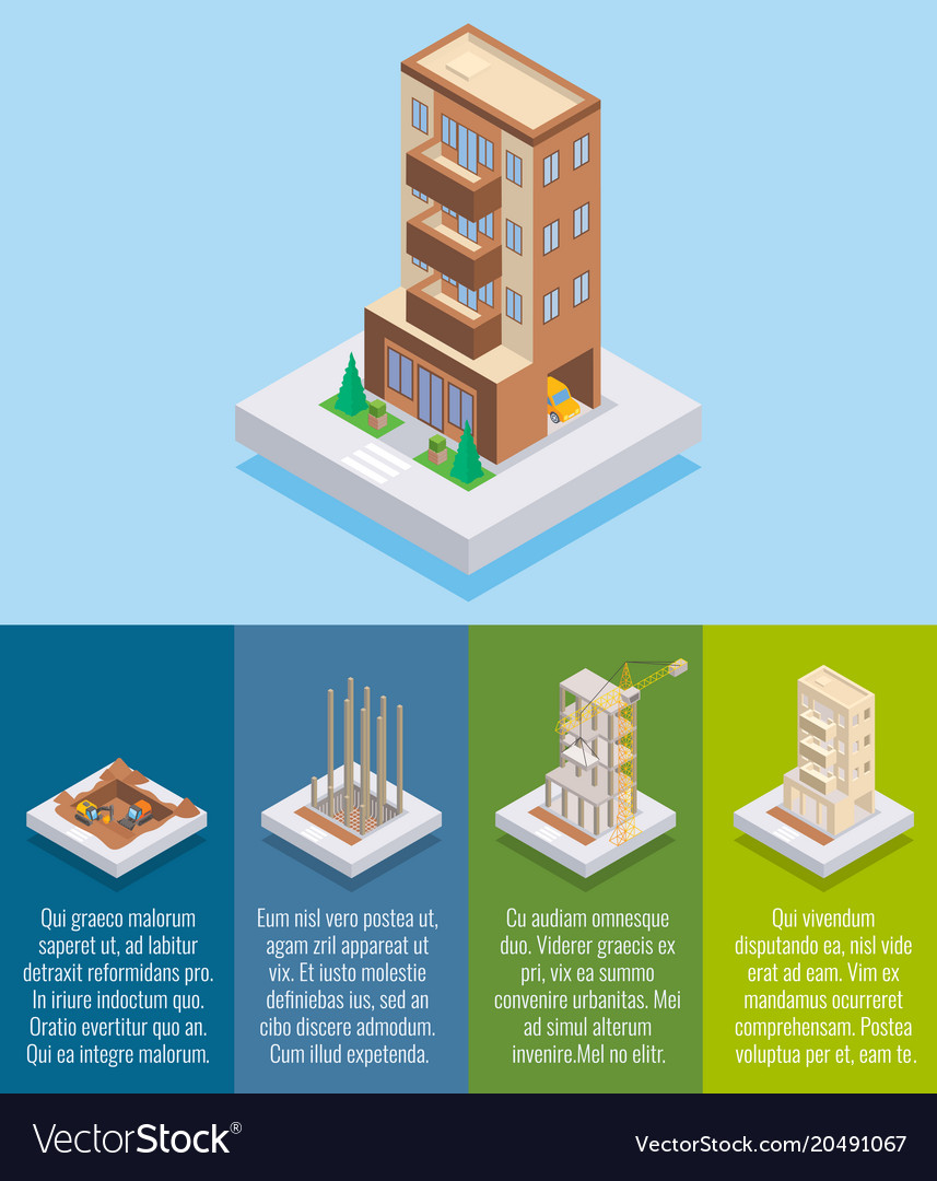 Apartment construction flat isometric Royalty Free Vector Apartment construction flat isometric Royalty Free Vector