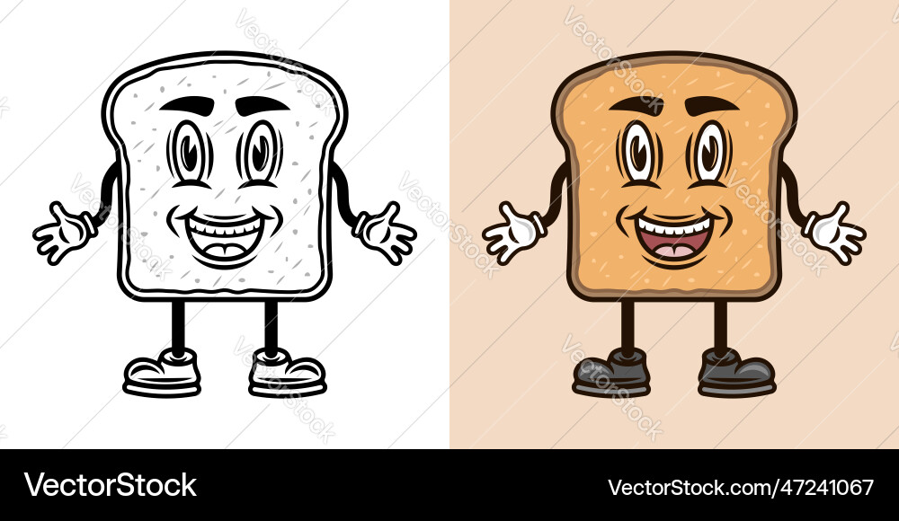 Bread slice or toast smiling cartoon character Vector Image