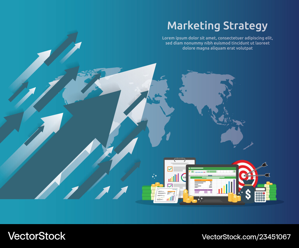 Business marketing strategy spreadsheet on screen Vector Image