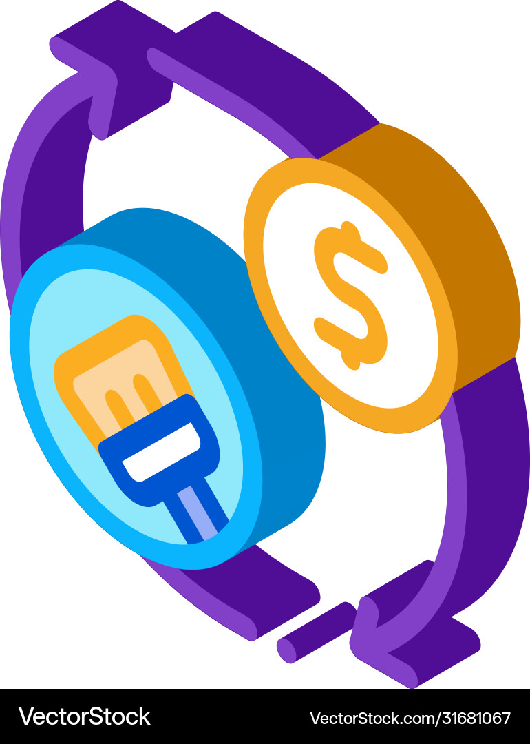 Cleaning cycle and money isometric icon Royalty Free Vector