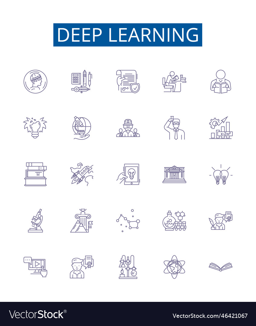 Deep learning line icons signs set design Vector Image