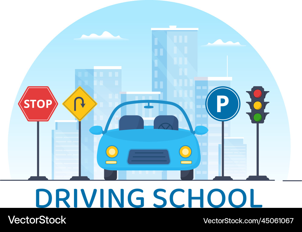 Driving school with education process of car Vector Image