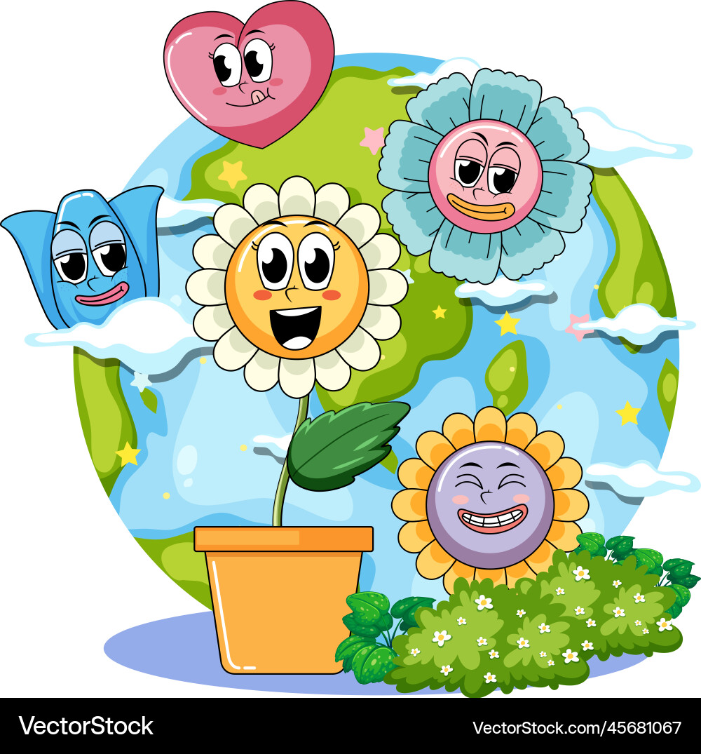 Earth globe with funny cartoon characters Vector Image