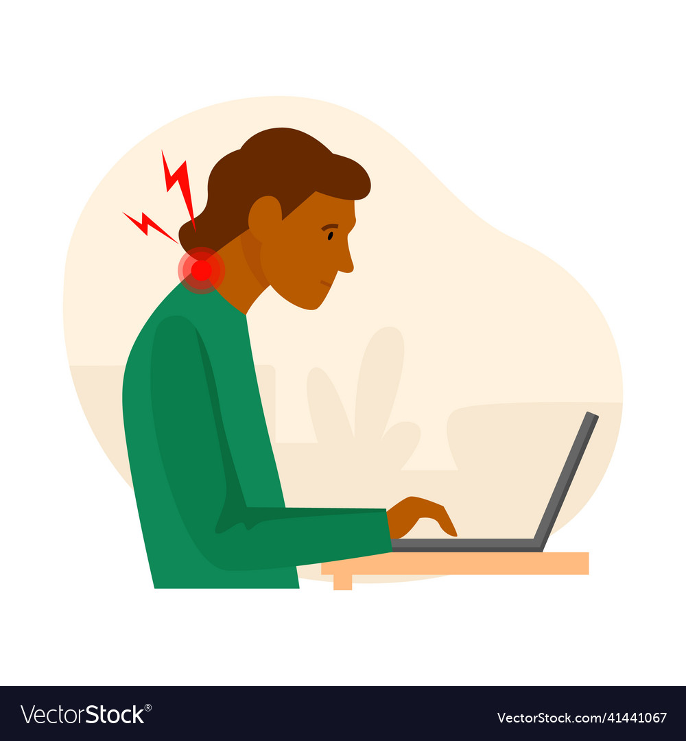 Incorrect posture while working on a computer man Vector Image