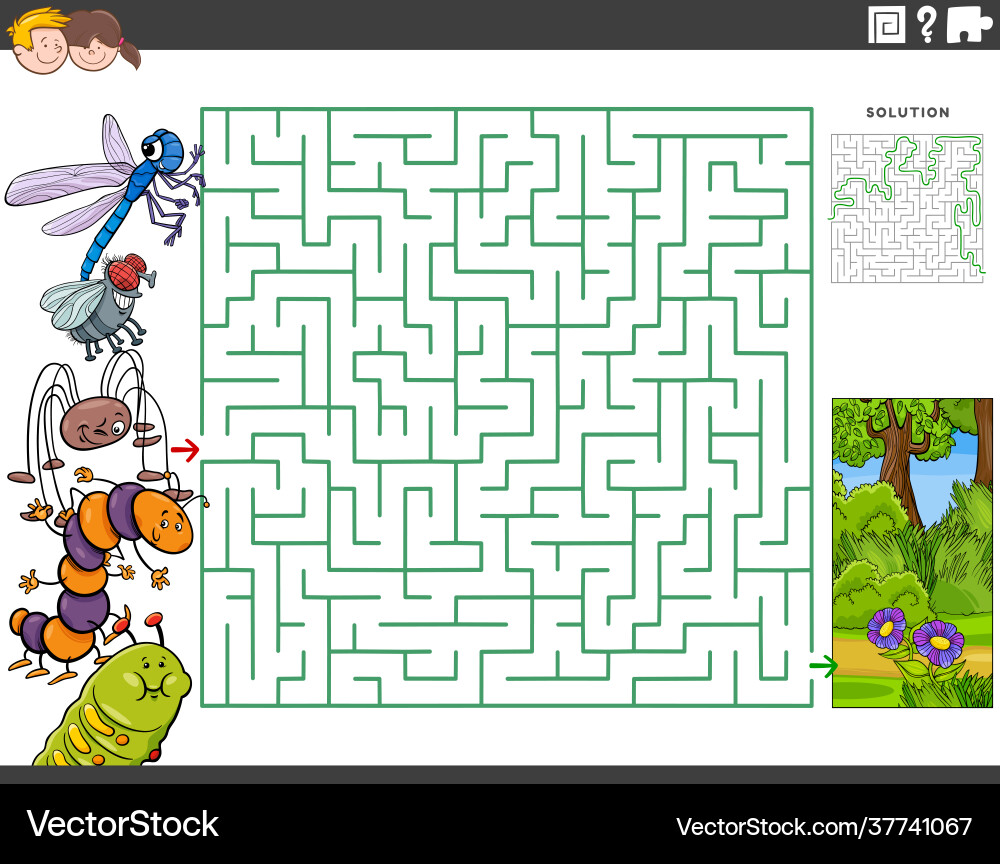 Maze educational game with cartoon insects Vector Image