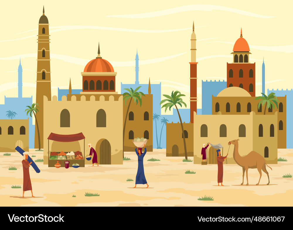 Middle east arabic desert landscape Royalty Free Vector