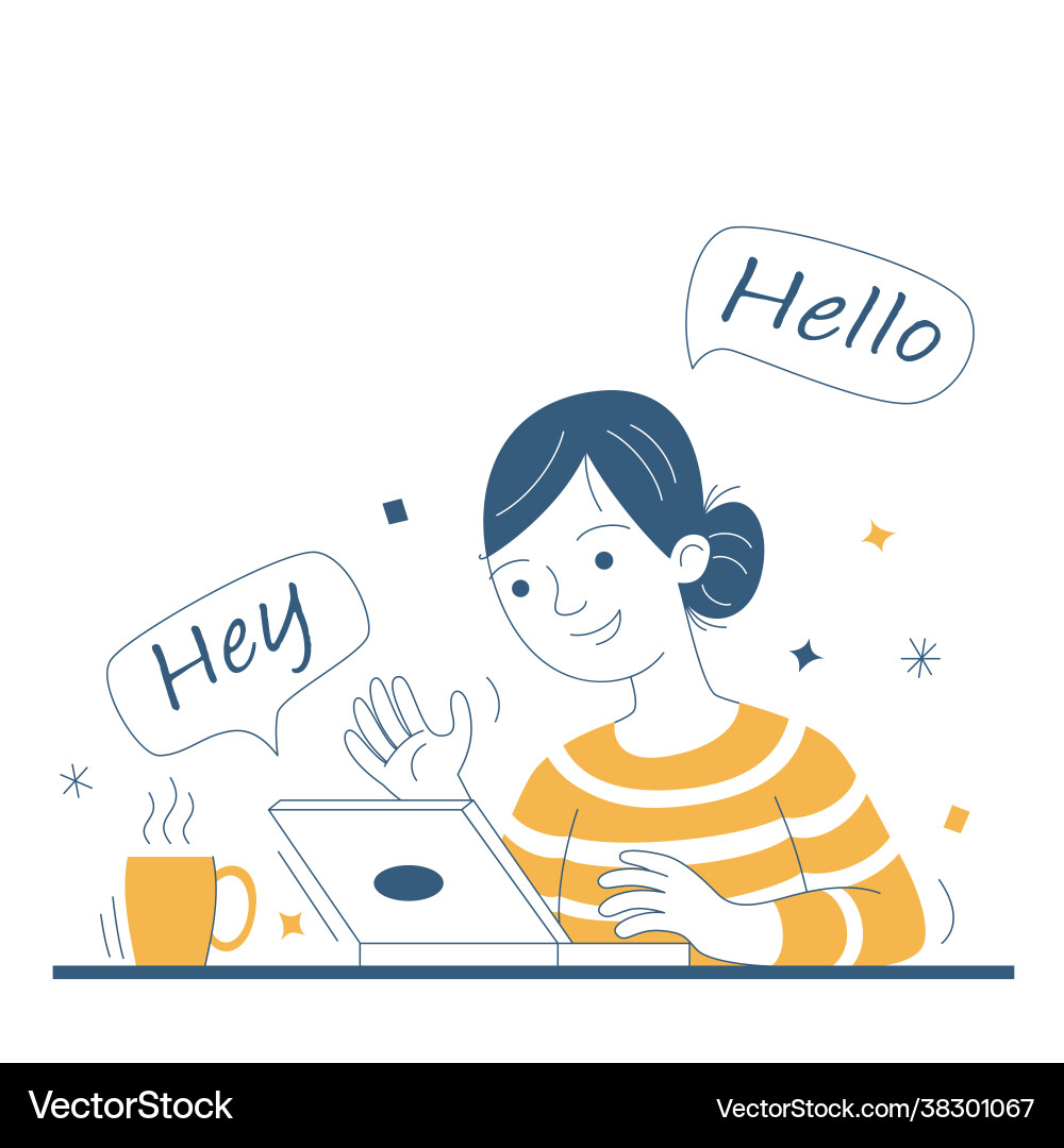 Woman communicates from home using the laptop Vector Image