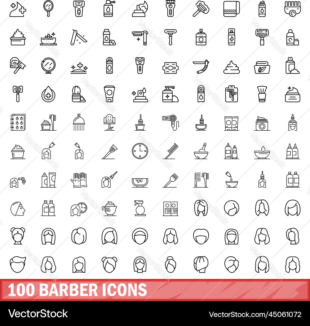 100 barber icons set outline style Royalty Free Vector Image