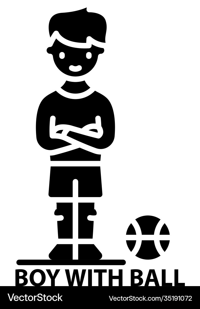 Boy with ball icon black sign Royalty Free Vector Image