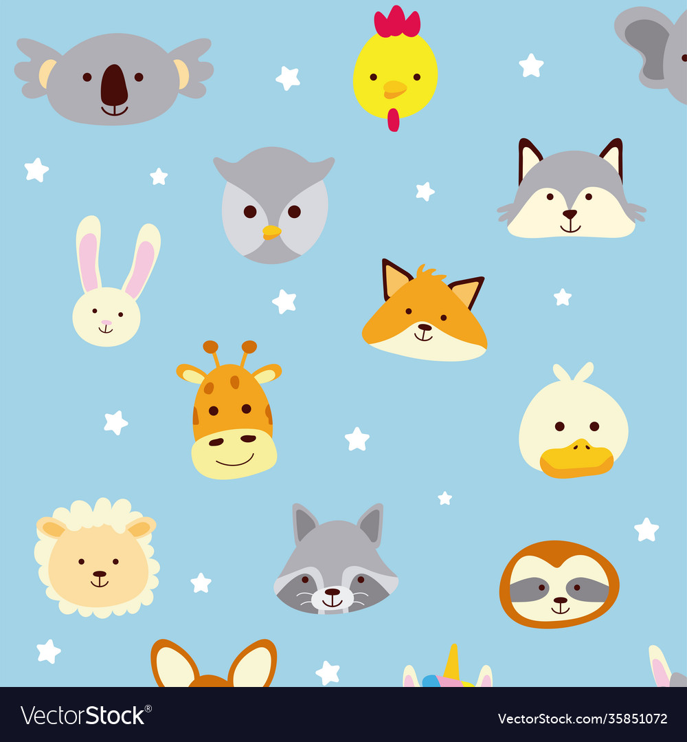 Bundle cute little animals heads characters Vector Image