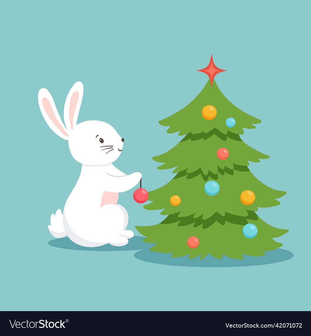 Cute character white bunny decorate christmas tree