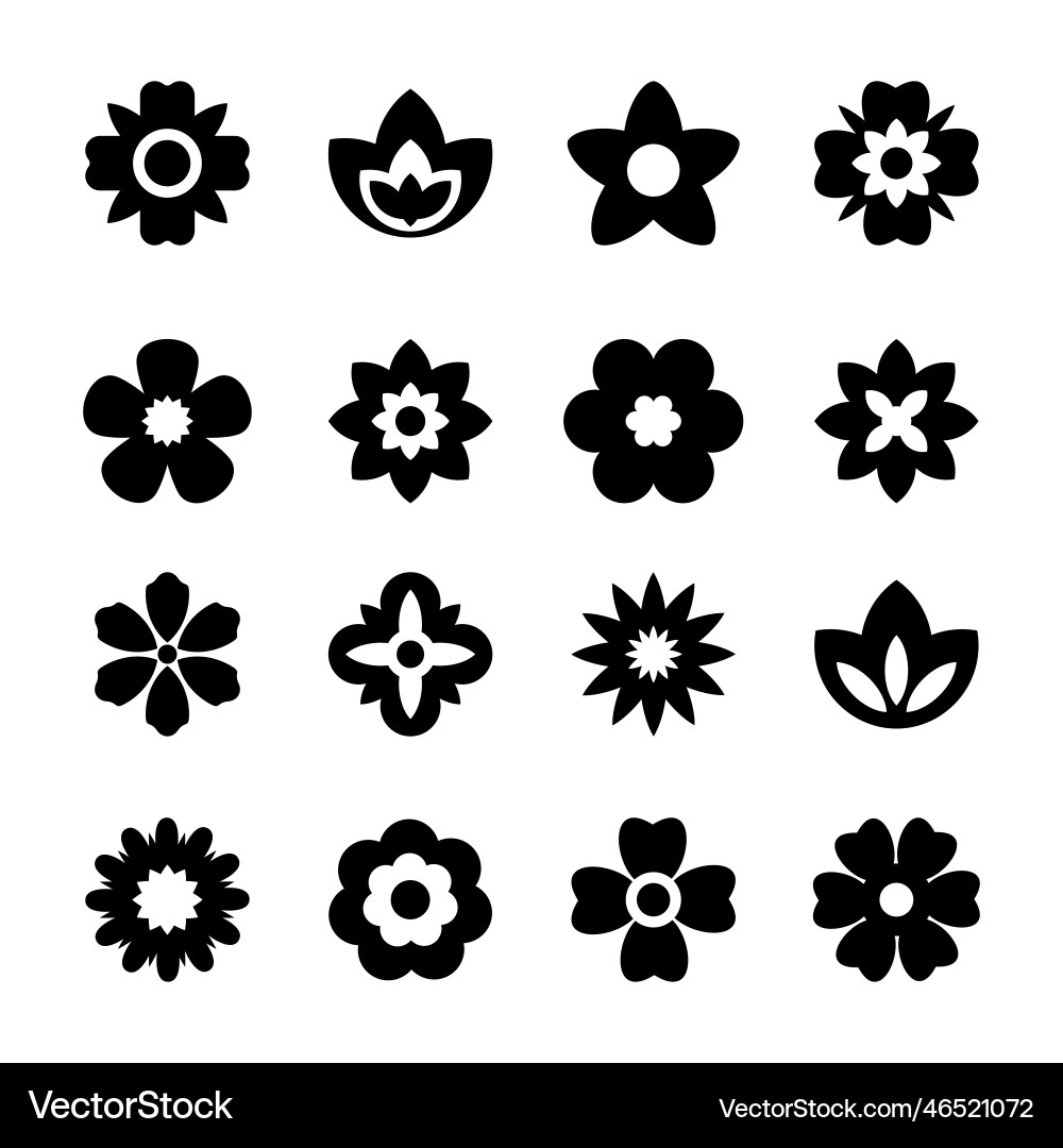 Flat black flower icons set simple flower Vector Image