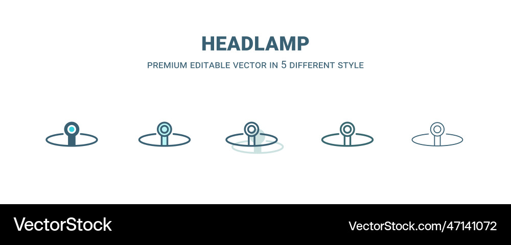 Headlamp icon in 5 different style outline filled Vector Image