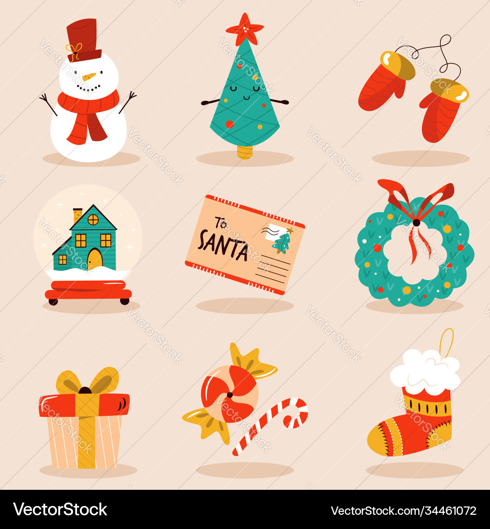 Holiday set with cute characters and decorative Vector Image