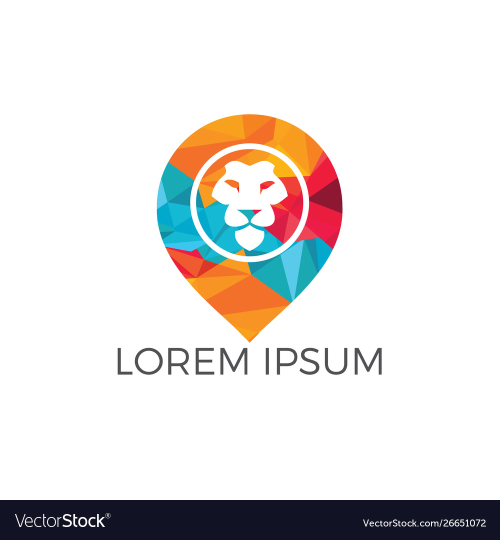 Lion and map pointer logo design Royalty Free Vector Image