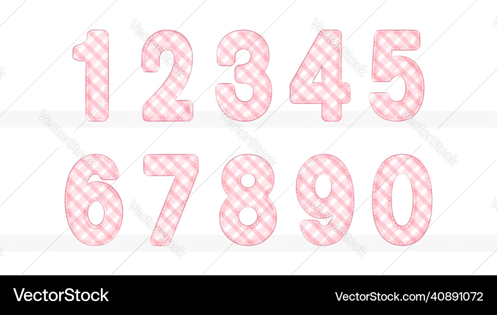 Pink plaid number 1 to 0 set Royalty Free Vector Image