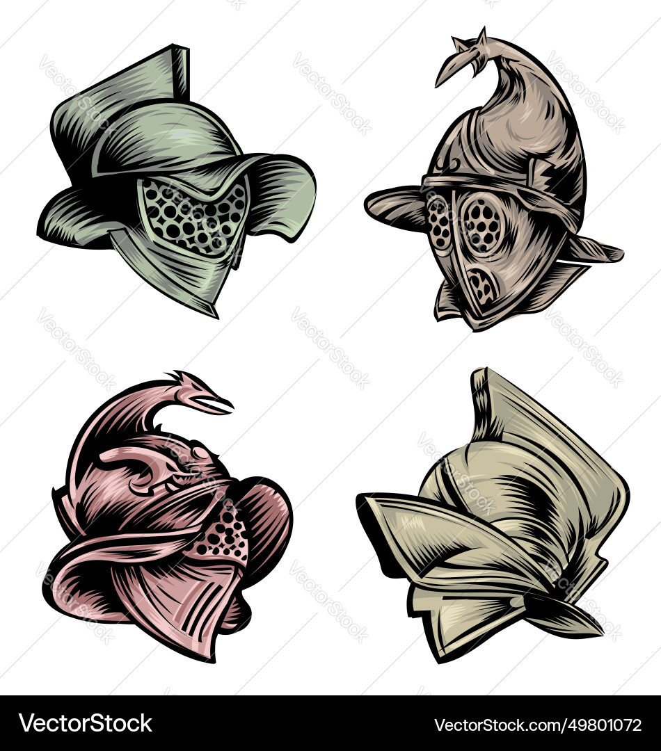 Roman gladiator armour helmets set hand drawn Vector Image