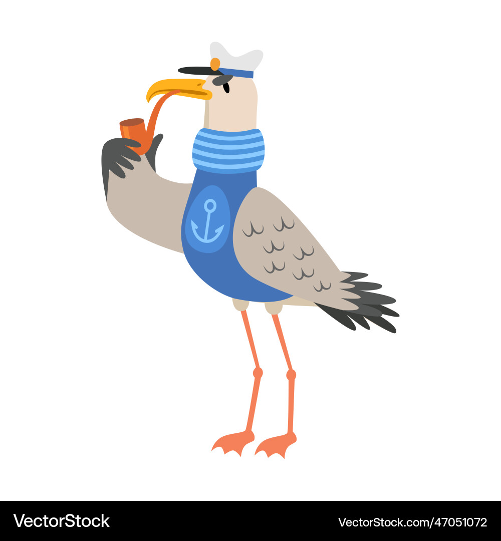 Seagull captain smoking a pipe cartoon Royalty Free Vector